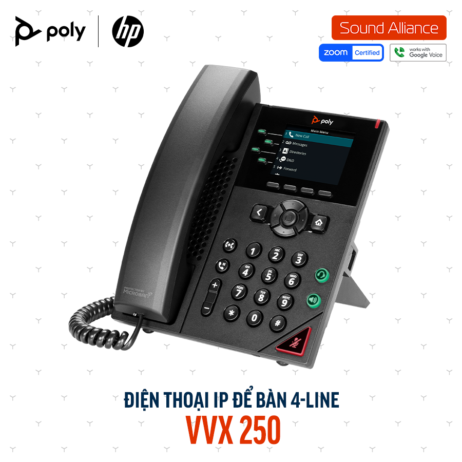 Điện thoại IP để bàn 4-line Poly VVX 250 (89B66AA#ABA) – Sound Alliance