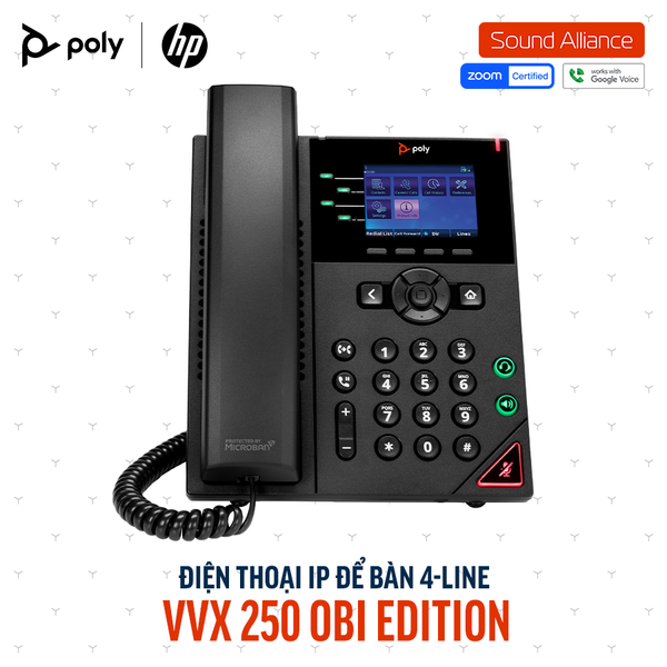 Điện thoại IP để bàn 2-line Poly Obi VVX 250 (89B58AA) – Sound Alliance