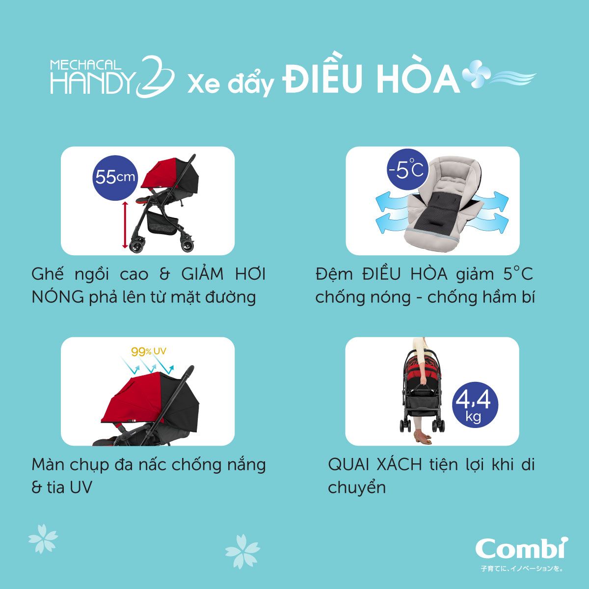 Xe đẩy Mechacal Handy 2cas matcha – Coolmom - Mẹ tròn, con vuông