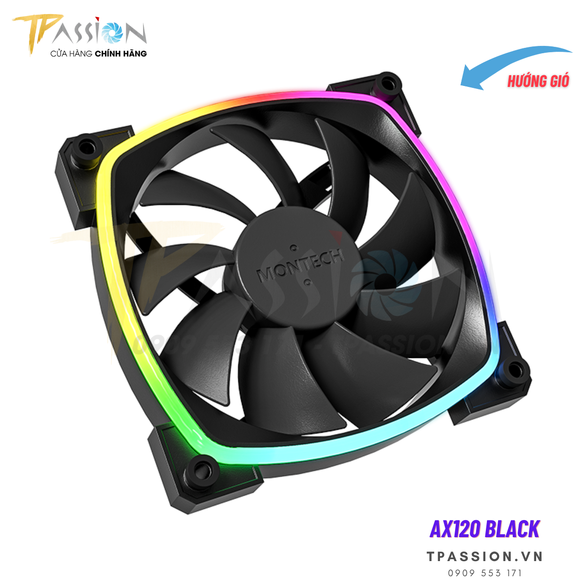 Quạt tản nhiệt Montech AX120 / RX120 PWM REVERSE LED viền ARGB - Chính