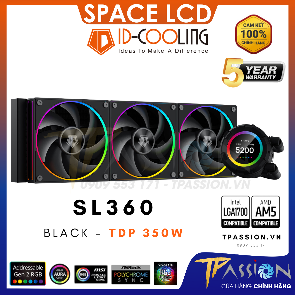 Tản nhiệt nước AIO CPU ID-COOLING SPACE LCD SL360 / SL240 ARGB BLACK