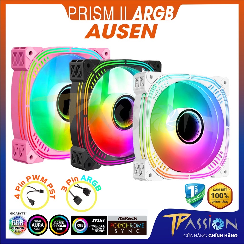Quạt fan case 12cm Ausen Prism II ARGB HALO LED tâm vô cực, vòng ring