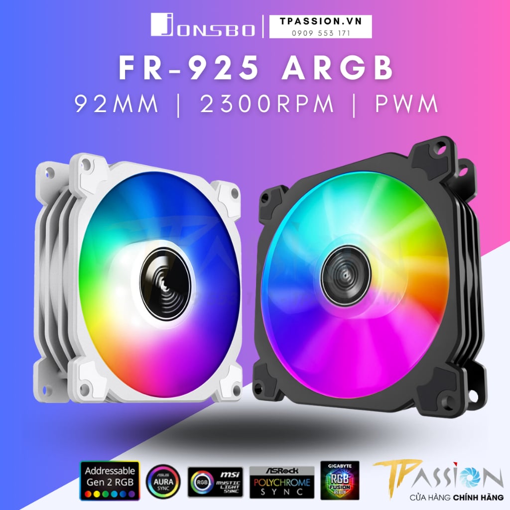 Quạt Fan Case 9cm JONSBO FR - 925 ARGB LED - Chính hãng, tản nhiệt tốc