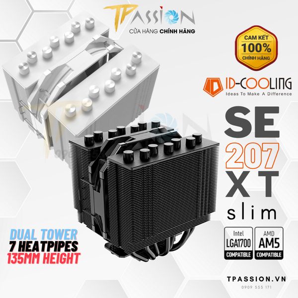 Tản nhiệt CPU ID-Cooling SE-207-XT SLIM BLACK / WHITE - Chính hãng, 7 ống đồng, sk 1700 SE 207