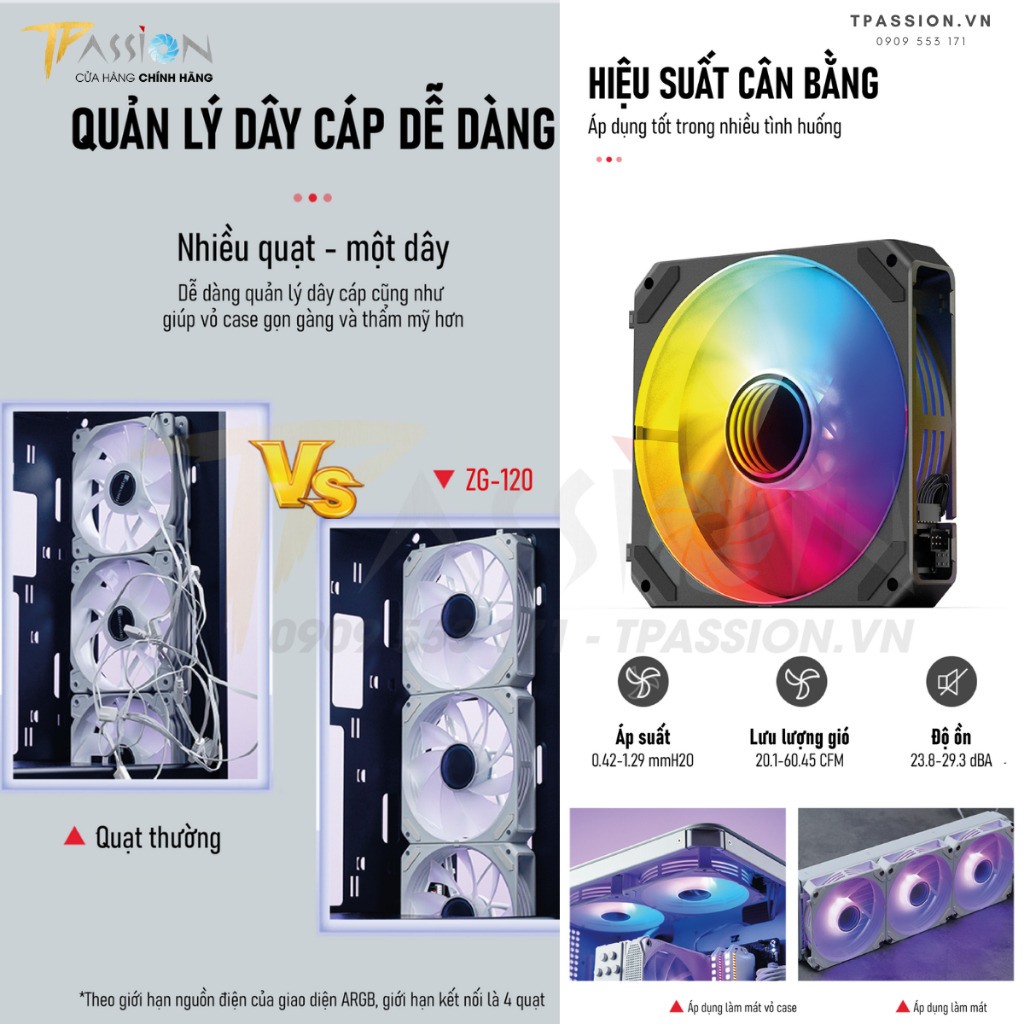 Quạt tản nhiệt JONSBO ZG - 120 / 120B /120W / REVERSE LED ARGB 5V - Gh
