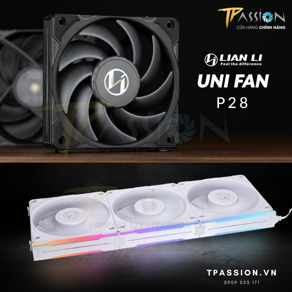 Quạt tản nhiệt LIAN LI UNI FAN P28 Black / White - Chính hãng, Ghép nố
