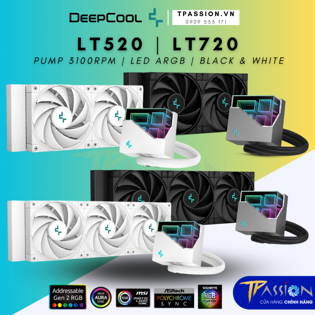 Tản nhiệt nước AIO CPU DEEPCOOL LT520 / LT720 BLACK / WHITE - Chính hã