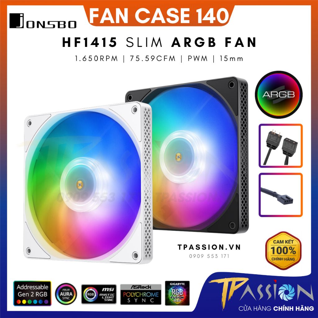 Quạt Fan Case 14cm JONSBO HF 1415 ARGB SLIM FAN | WHITE