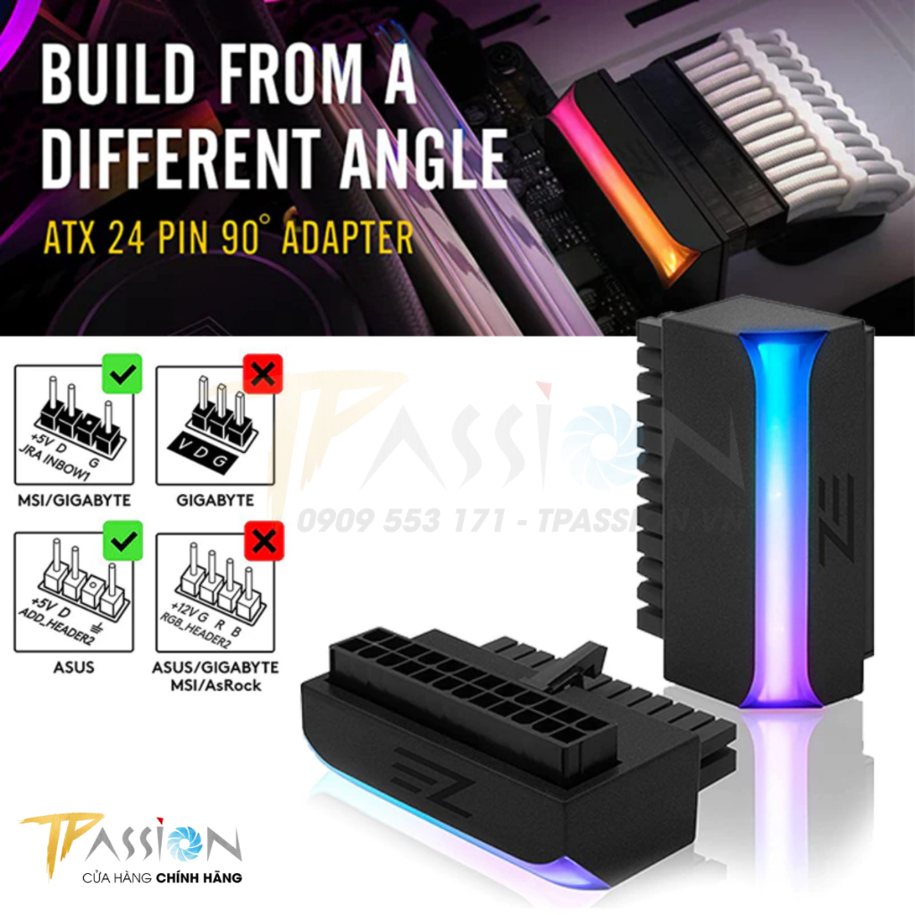 Cầu chuyển đảo góc / bẻ góc 90 độ cho dây nguồn 24 pin AX-05 V2 LED AR