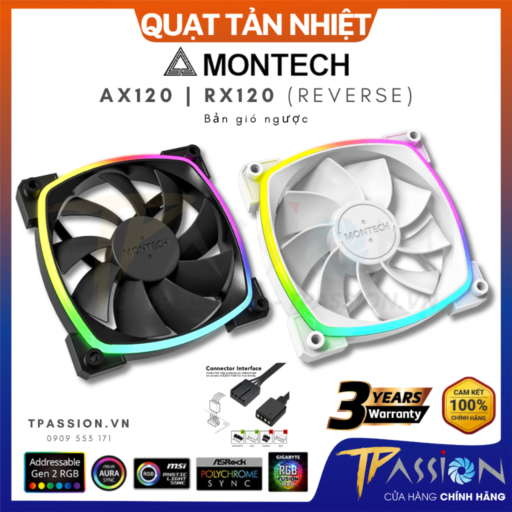 Quạt tản nhiệt Montech AX120 / RX120 PWM REVERSE LED viền ARGB - Chính