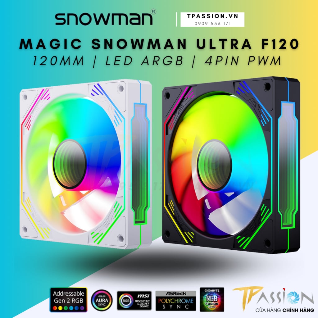 Quạt tản nhiệt MAGIC ULTRA SNOWMAN F120 LED ARGB 5V - Có bản Reverse C