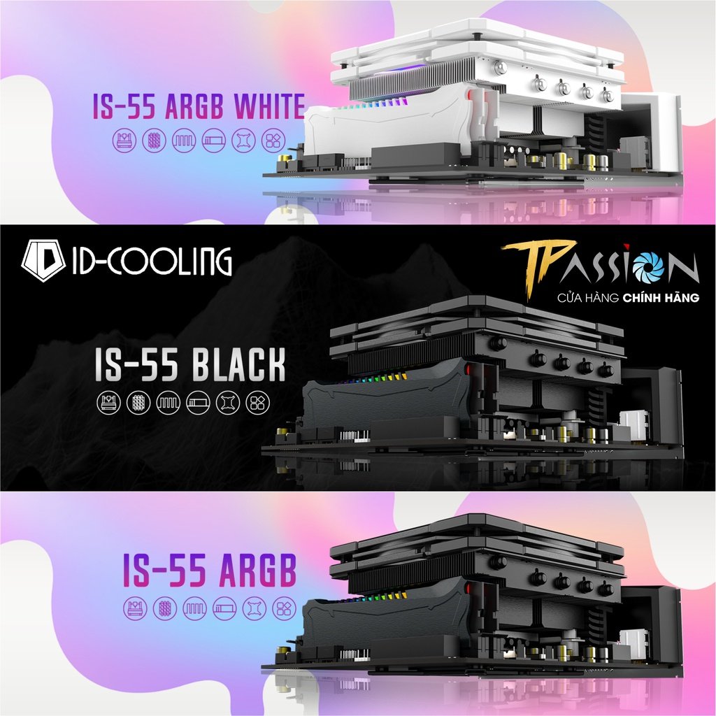 Tản nhiệt khí CPU ID-Cooling IS-55 BLACK | WHITE LED ARGB - Chính hãng
