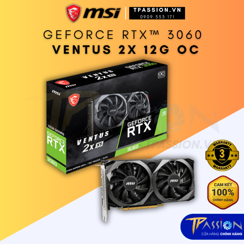 VGA Card màn hình MSI RTX 3060 12GB GDDR6 VENTUS 2X OC - Chính hãng BH