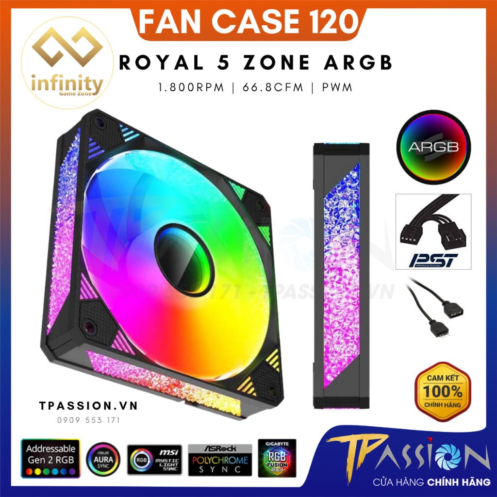 Quạt Fan case 12cm INFINITY ROYAL 5 ZONE LED AGRB - Chính hãng, daisy