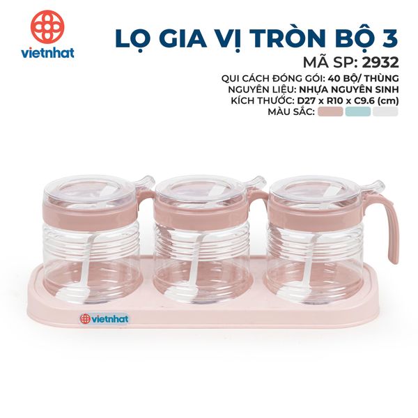 Lọ gia vị tròn bộ 3-2932 – Công Ty Nhựa Việt Nhật