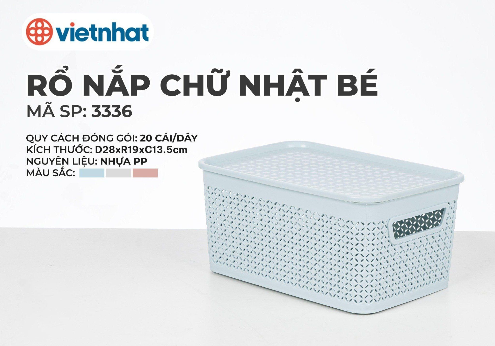 Rổ nắp chữ nhật bé 3336 – Nhựa Việt Nhật