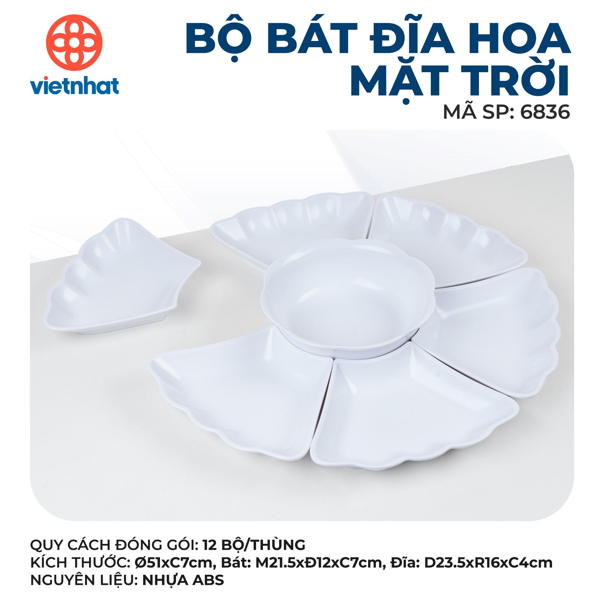 Bộ bát đĩa hoa mặt trời 6836 – Nhựa Việt Nhật