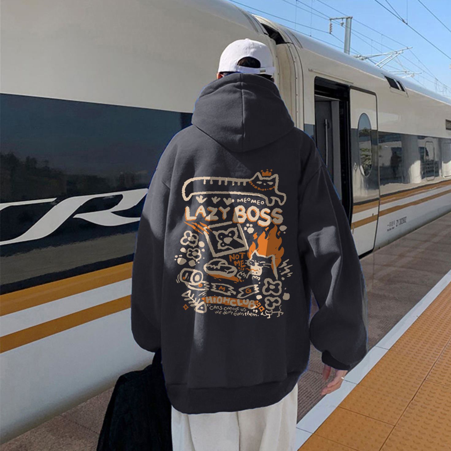 Hoodie nỉ bông form rộng Mèo túi - Streetwear