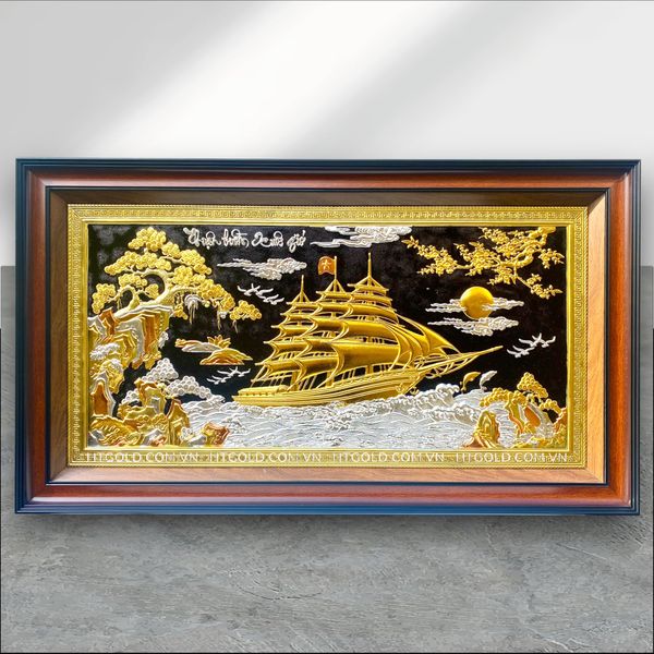 TRANH ĐỒNG THUẬN BUỒM XUÔI GIÓ DÁT VÀNG BẠC (62 x 108cm) – Tranh Đồng ...