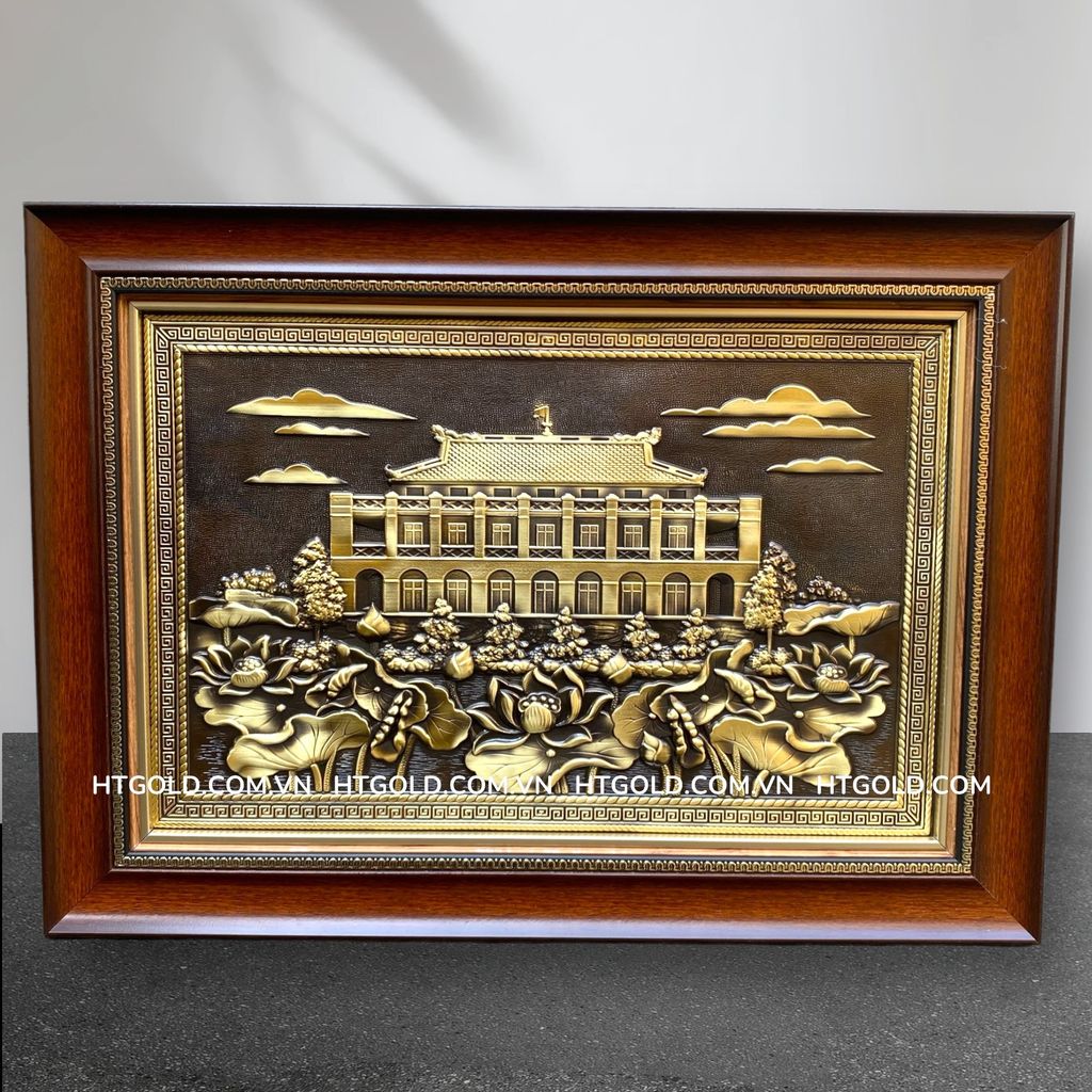 TRANH BẾN NHÀ RỒNG - BẢO TÀNG HỒ CHÍ MINH BẰNG ĐỒNG (40cm x 55cm) - HT Gold