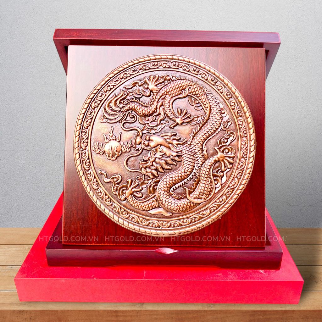 QUÀ TẶNG TRANH RỒNG PHÚ QUÝ BẰNG ĐỒNG ĐỎ (Kích thước 23cm) - HT Gold