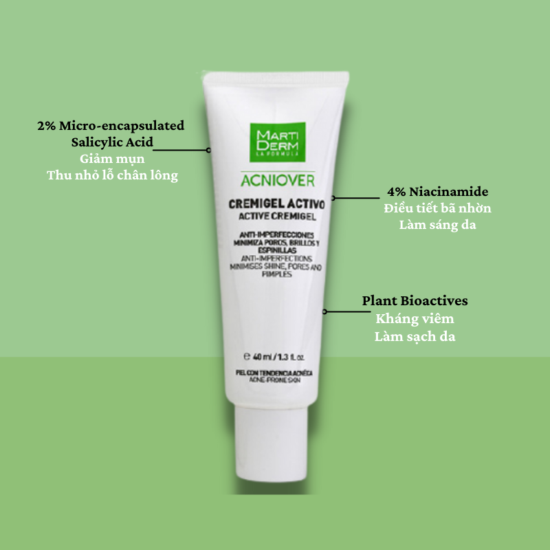 Kem Dưỡng Martiderm Acniover Cremigel Activo 40ml – Nika Cosmetics