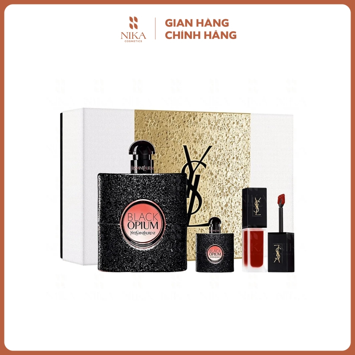 Set Nước Hoa YSL Black Opium 90ml + 7.5ml + Son Ysl 206 – Nika Cosmetics