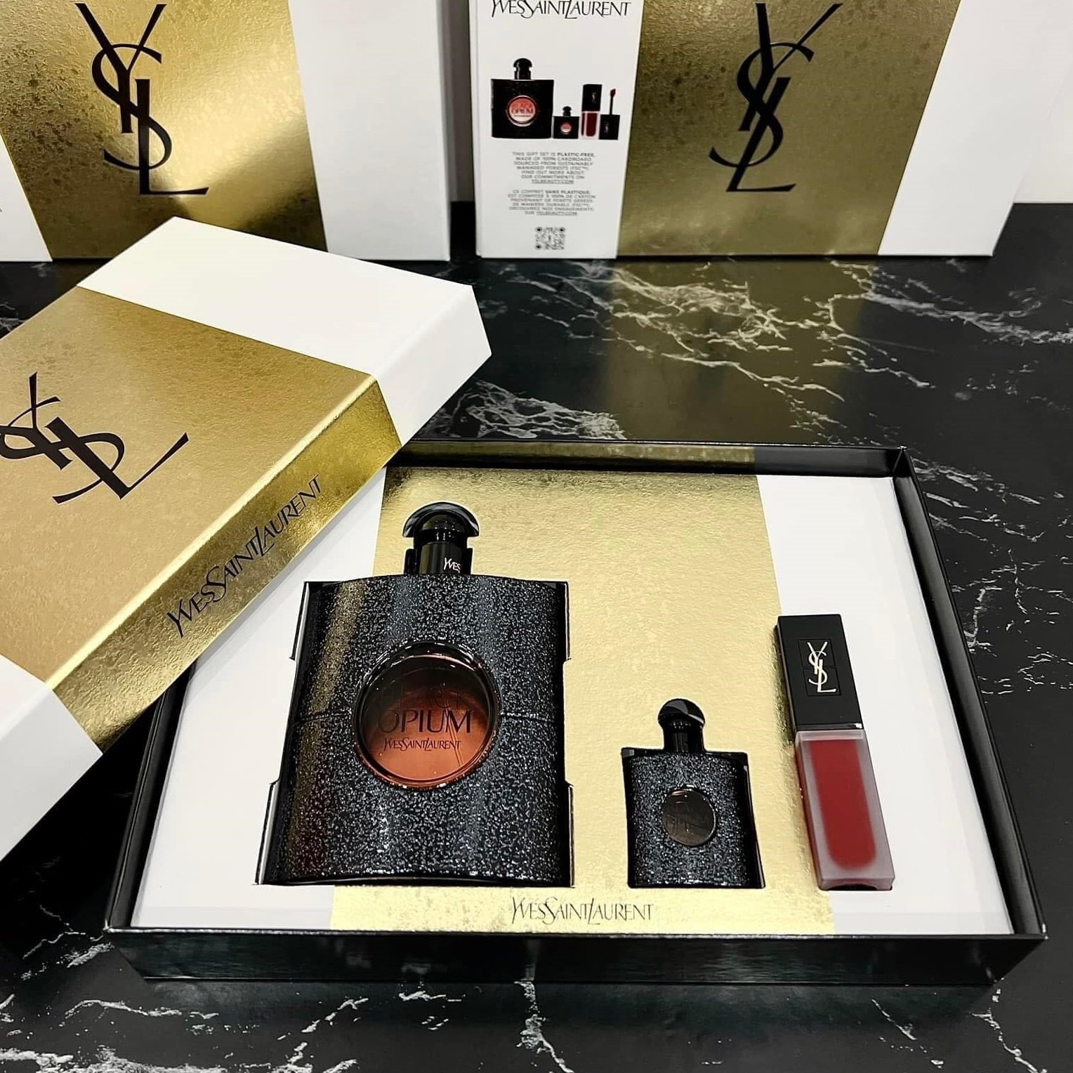 Set Nước Hoa YSL Black Opium 90ml + 7.5ml + Son Ysl 206 – Nika Cosmetics