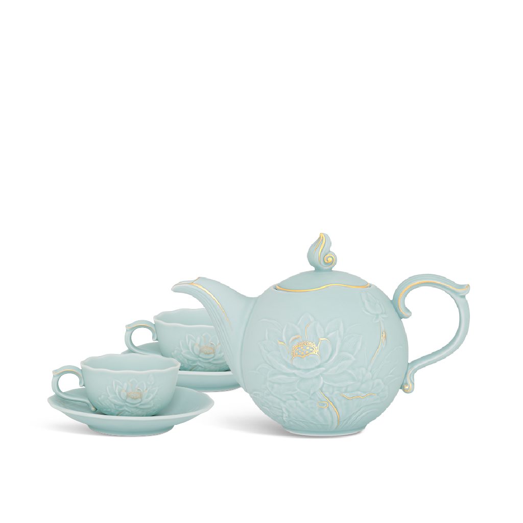 Bộ trà 0.7 L Sen - Men Ngọc Sương Mờ Gốm sứ Minh Long