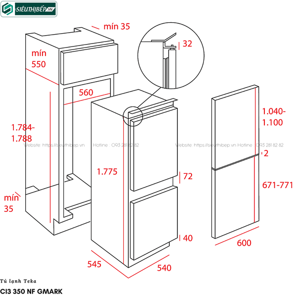 Tủ lạnh Teka CI3 350 NF GMARK (Lắp âm - Made in Romania)