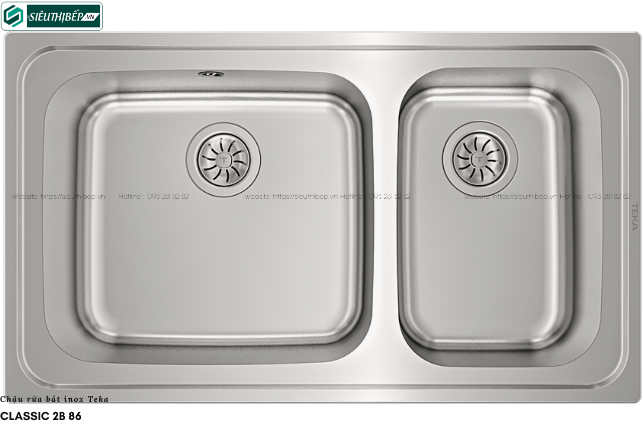 Chậu rửa bát inox 2 hộc Teka CLASSIC 2B 86 - Made in Spain