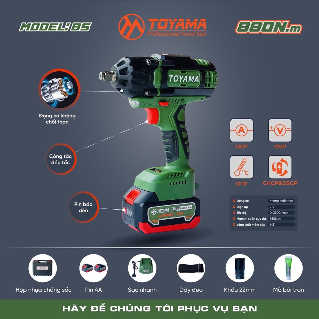 Siết bulong TOYAMA 880N B5, Máy siết bulong Ôtô 880N, Siết bulong Oto, – Tổng kho điện máy Hoàng ...