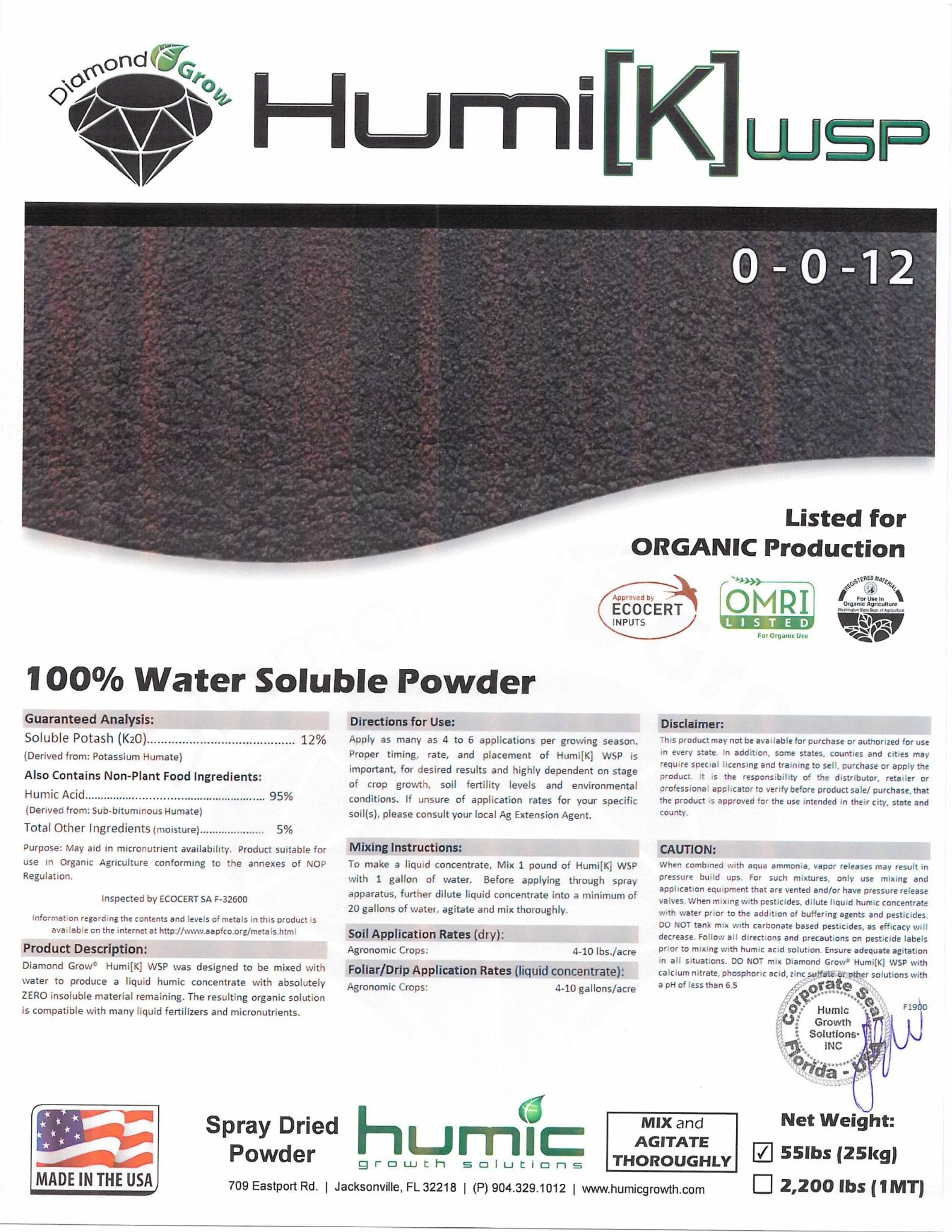 Phân bón Diamond Grow®Humi[K] WSP (Dạng bột) – Túi 1kg – KIM NGÂN GIAO