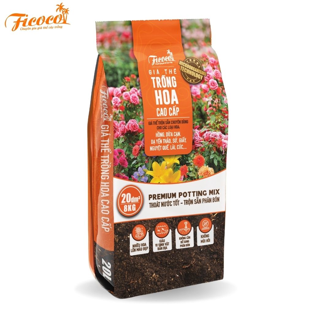 GIÁ THỂ TRỒNG HOA CAO CẤP FICOCO - GÓI 20L (8KG) – KIM NGÂN GIAO