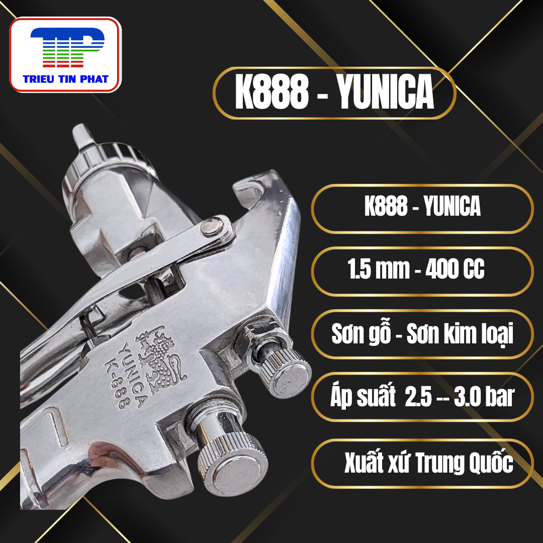 Súng phun sơn khí nén K888 YUNICA, béc phun 1.5mm, cốc phun 400cc ...