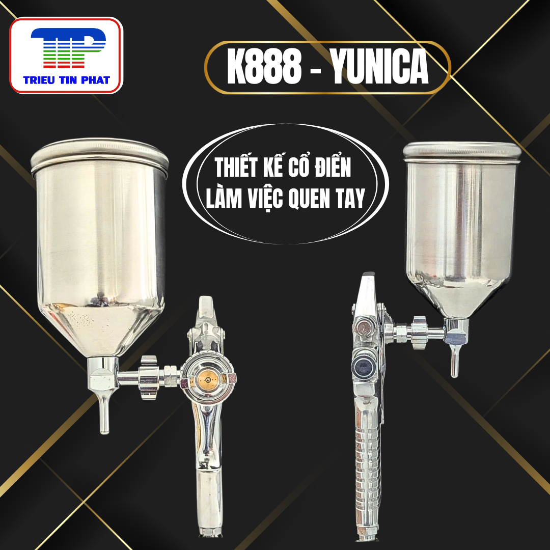 Súng phun sơn khí nén K888 YUNICA, béc phun 1.5mm, cốc phun 400cc ...
