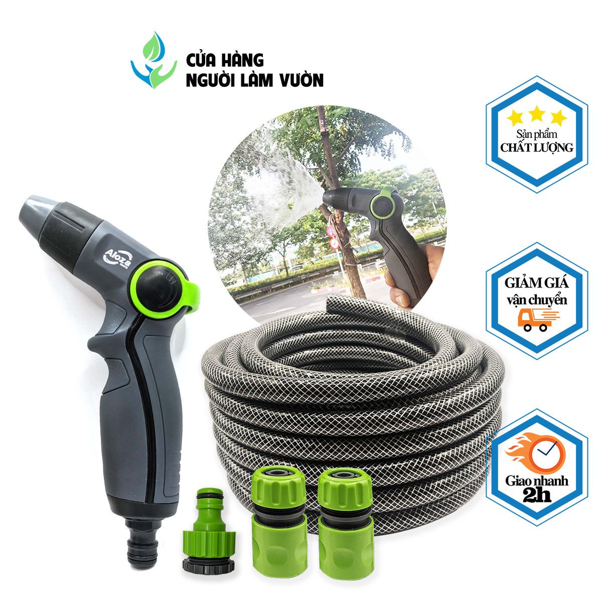 Bộ dây tưới cây dọn vệ sinh sân vườn kèm vòi xịt tay gạt ALOZA – NGƯỜI ...