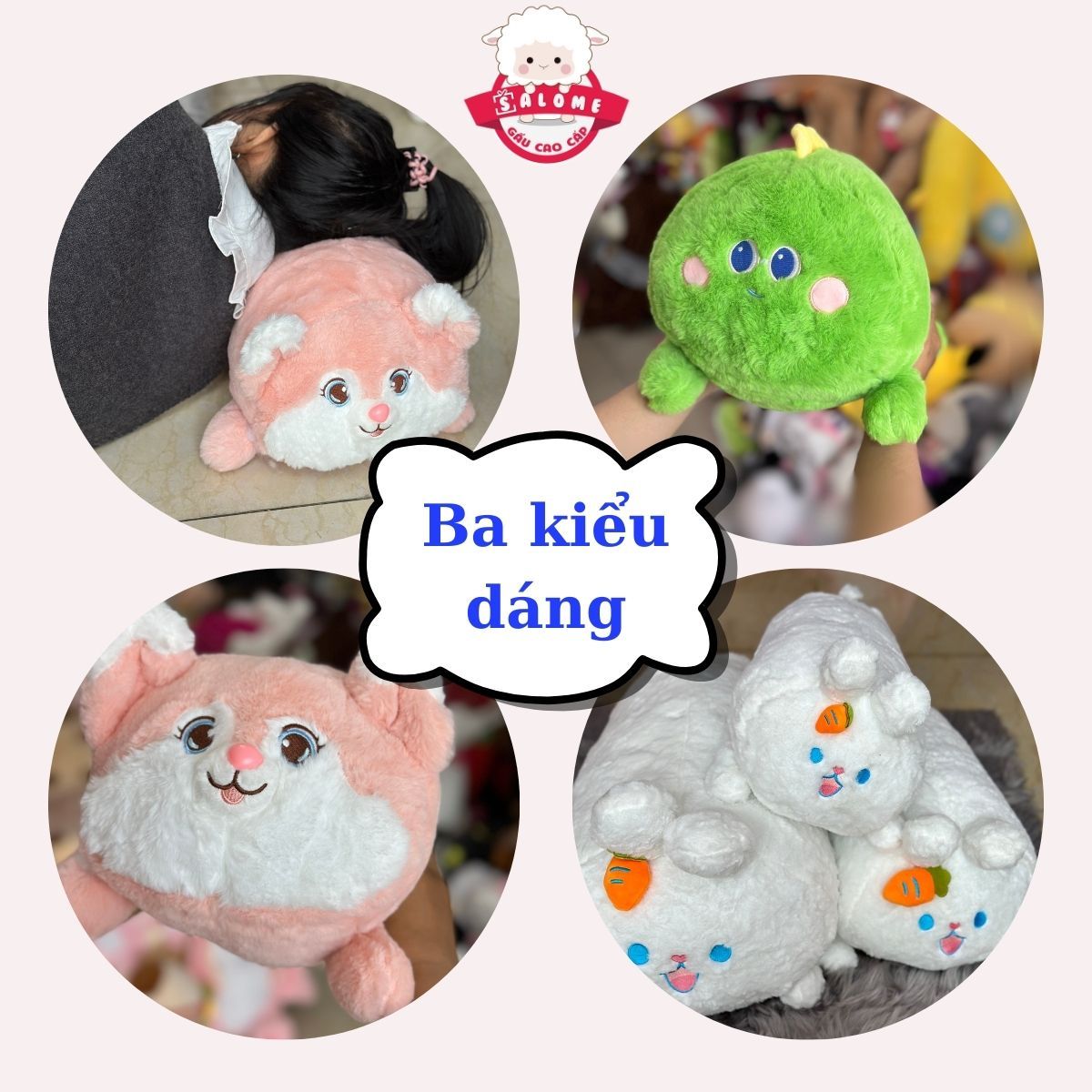 Gấu bông ôm ngủ thỏ trắng, khủng long xanh, cáo hồng dễ thương SALOME ...