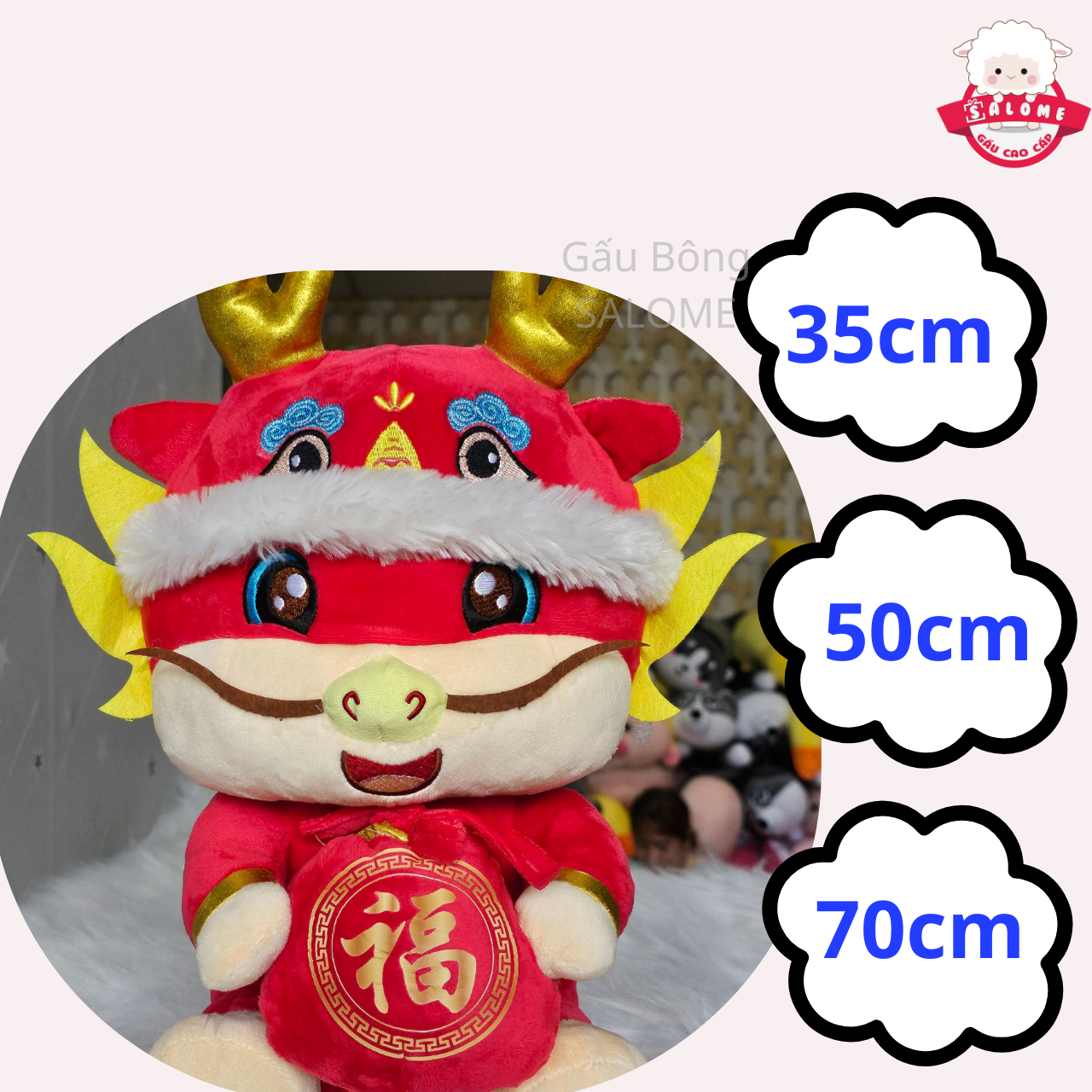 Gấu bông rồng thần tài ôm túi phúc SALOME, Thú Nhồi Bông Con Rồng Đỏ ...