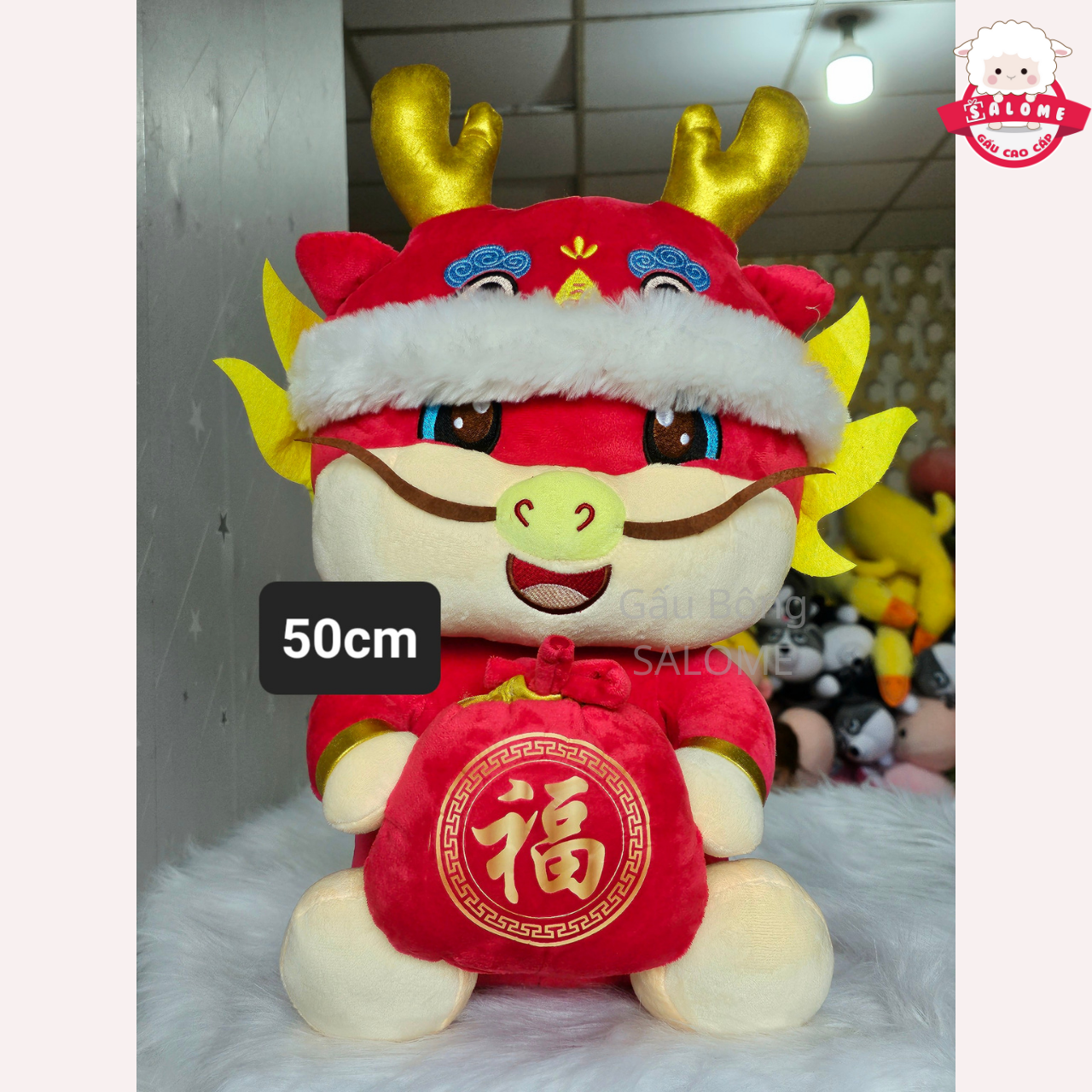 Gấu bông rồng thần tài ôm túi phúc SALOME, Thú Nhồi Bông Con Rồng Đỏ ...