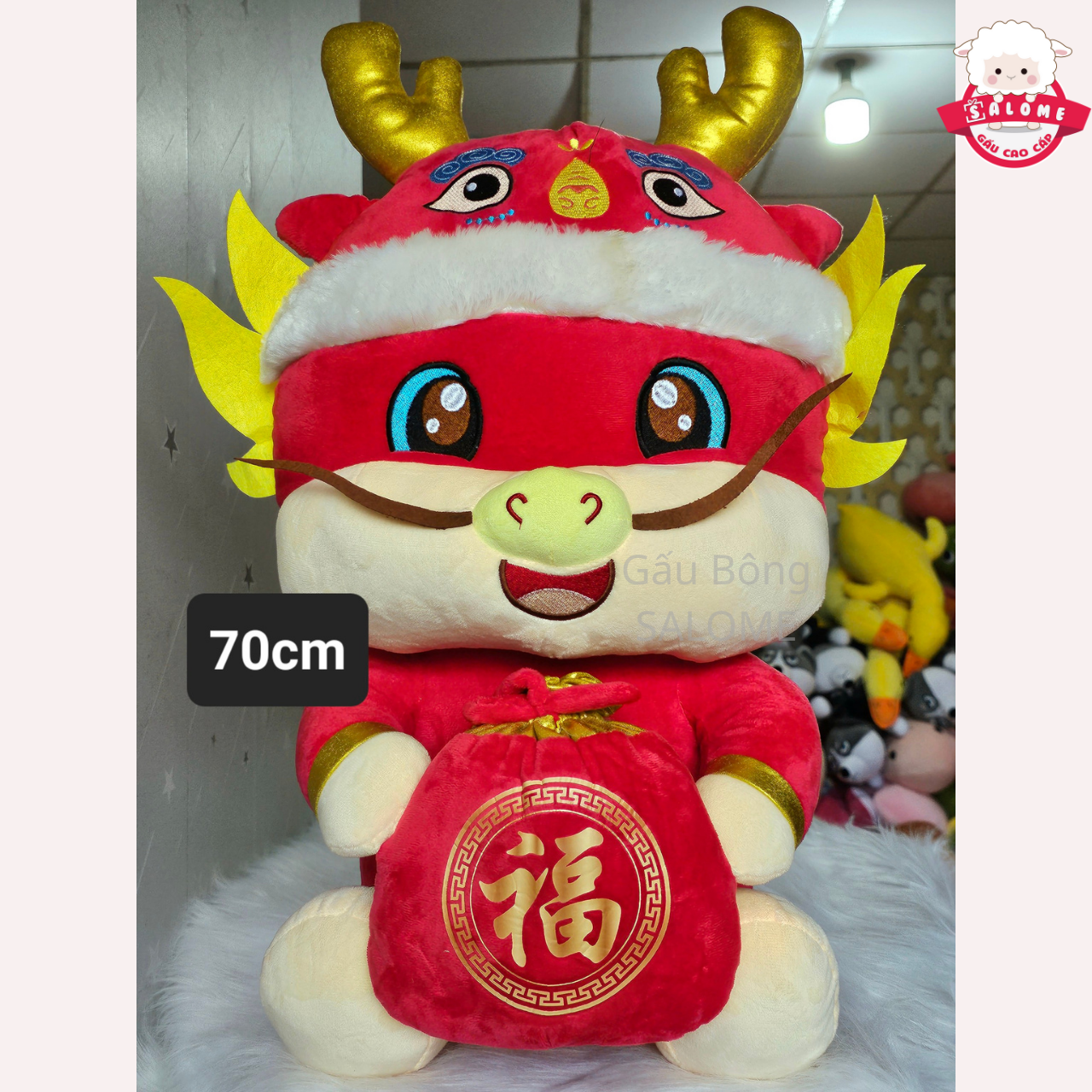 Gấu bông rồng thần tài ôm túi phúc SALOME, Thú Nhồi Bông Con Rồng Đỏ ...