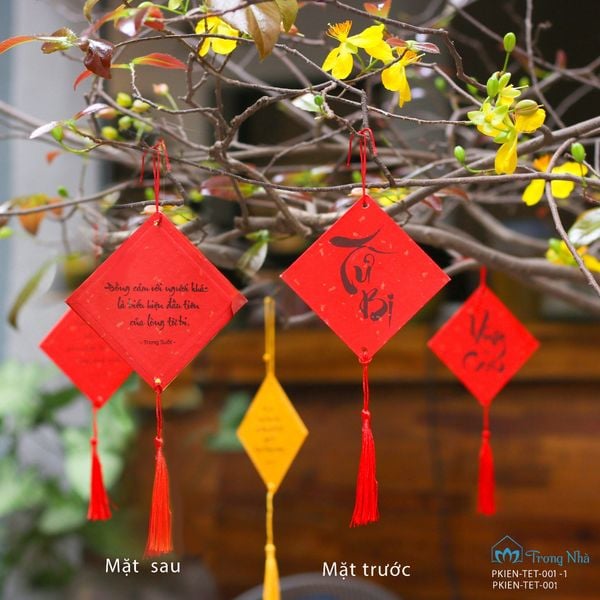 Bộ lá lộc năm mới - lá lộc in thư pháp may mắn, bình an, trí tuệ