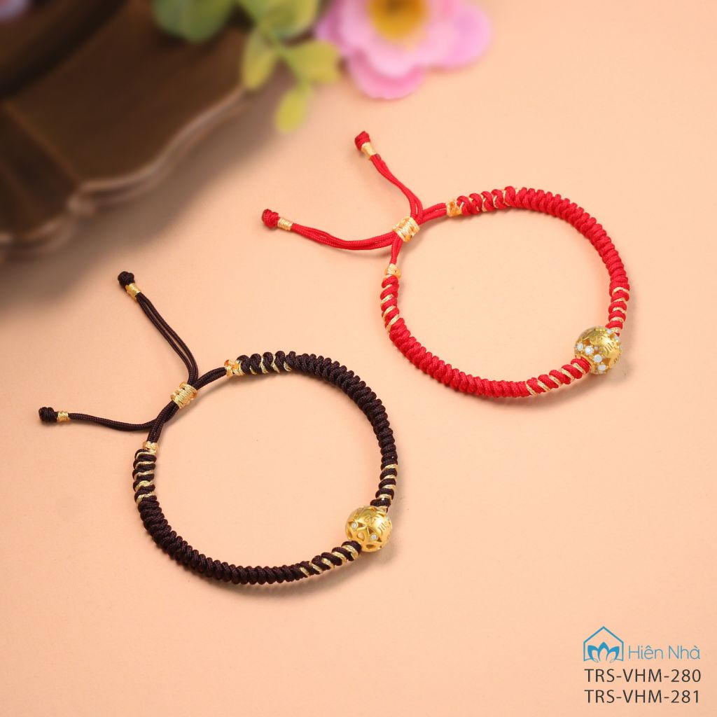 Vòng chỉ đỏ dây mix charm vàng Zambala 10K đính đá