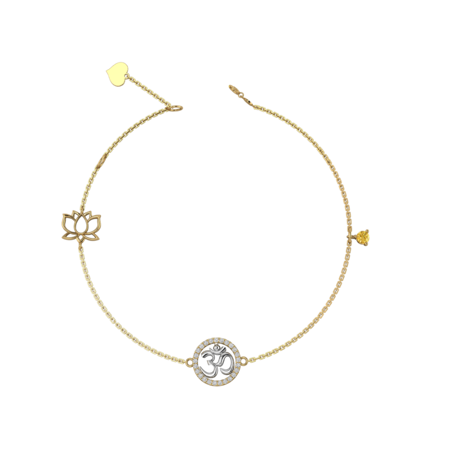 Lắc tay chữ Om Hoa Sen vàng