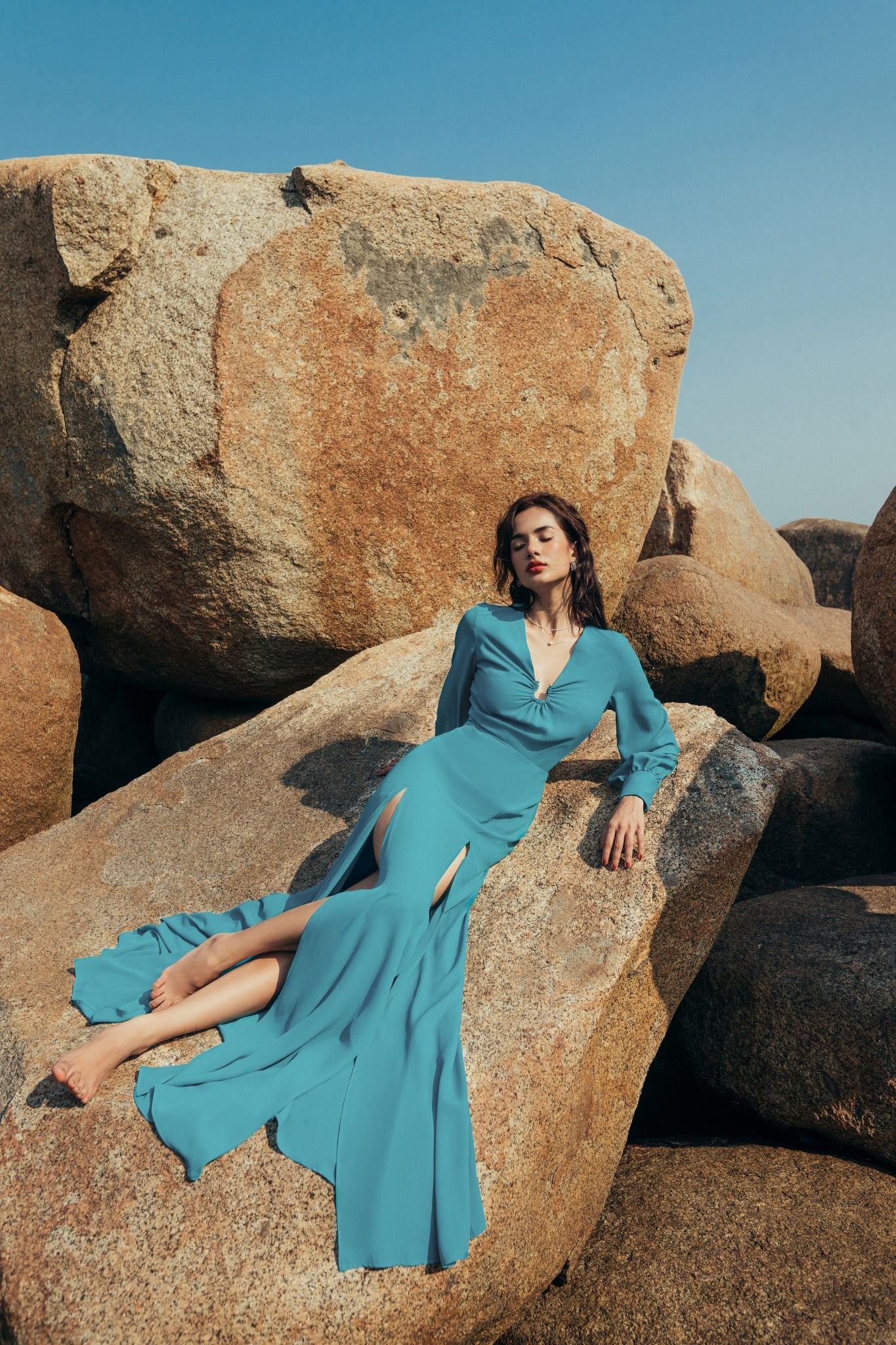 Đầm maxi/midi xanh biển Lê House PENELOPE