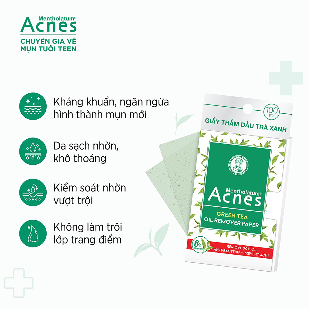 Acnes Giấy thấm dầu Green Tea Oil Remover Paper 100 tờAcnes Giấy thấm ...