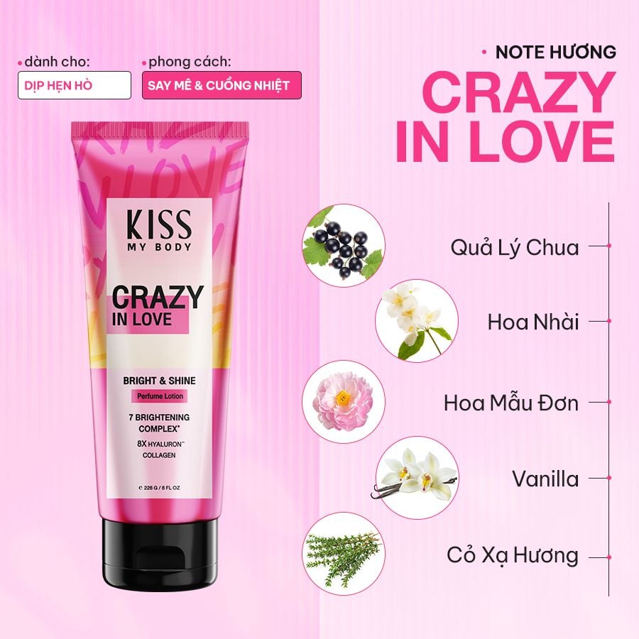 Kiss My Body Sữa dưỡng thể Bright & Shine Perfume Lotion #Crazy In Love 226gSỮA DƯỠNG TRẮNG DA ...