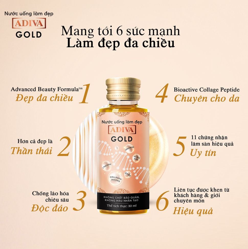 Adiva Gold Nước uống làm đẹp 30ml x 14 chaiAdiva Gold Nước uống làm đẹp ...