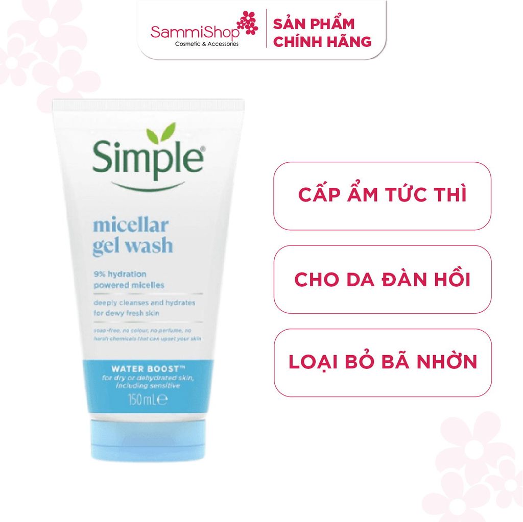 Simple Gel rửa mặt Micellar Gel Wash 150mlSimple Gel rửa mặt Micellar ...