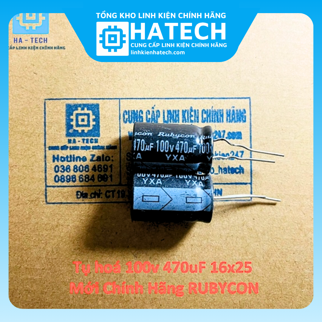 Tụ hoá 100v 470uf 16x25 Chính hãng mới rubycon 100%